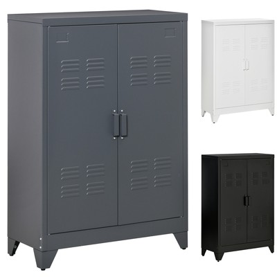 2-Tier Steel Storage Cabinet with 2 Louvered Doors for Office, Garage ...