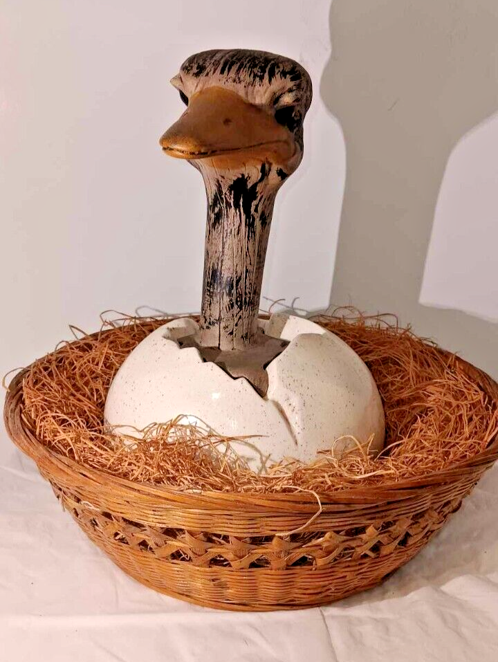 Vintage Ostrich Emu Bird Egg Hatch Ceramic Coin Piggy Bank Two Pieces ...
