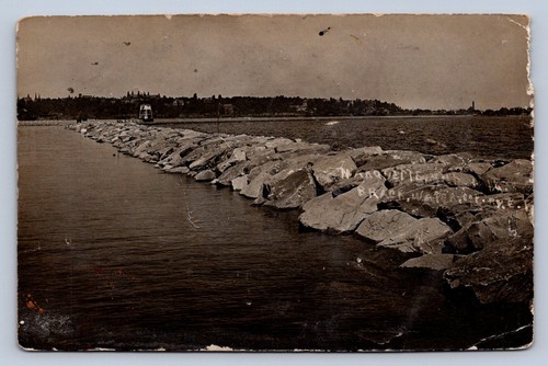 J97/ Marquette Michigan RPPC Postcard c1910 Brack Water Breakwall 408 ...