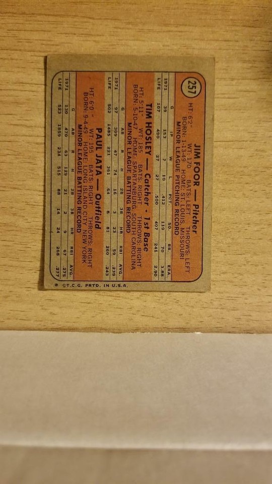 JIM FOOR TIM HOSLEY PAUL JATA 1972 Topps #257 FREE SHIPPING | eBay