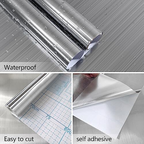 Silver Stainless Steel Contact Paper for Appliances Cabinets, 17.7x196 ...