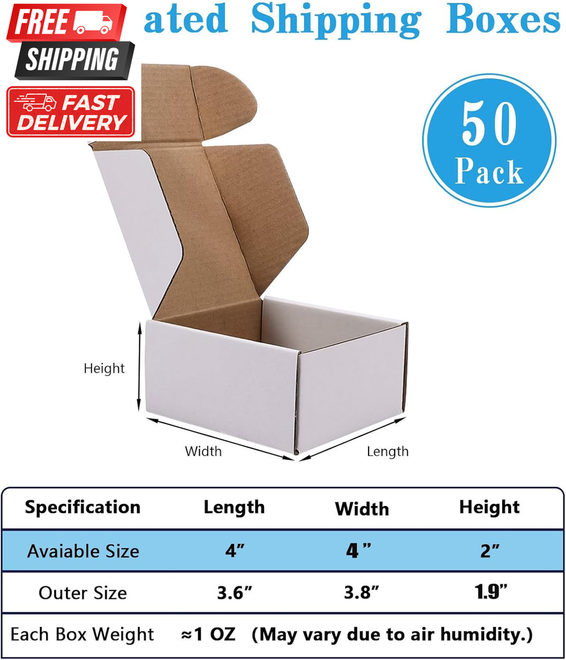 50 Pack Small Shipping Boxes,White Corrugated Cardboard Boxes,Outer ...