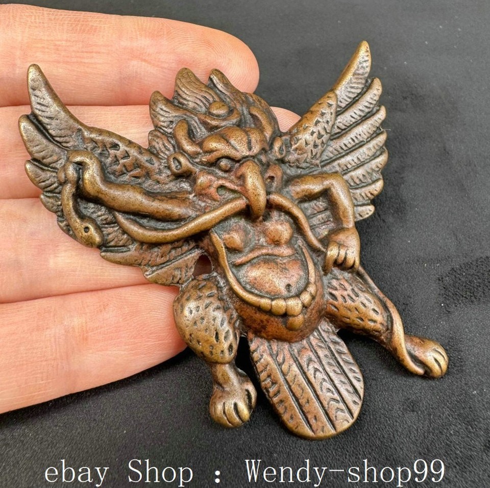 6CM Old Tibet Bronze Redpoll Winged Garuda Bird Eagle Buddha Amulet ...