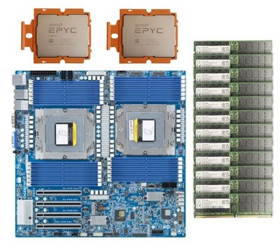 Gigabyte MZ73-LM0 Motherboard + 2xAMD EPYC 9754 CPU, 768GB RAM , 2x ...