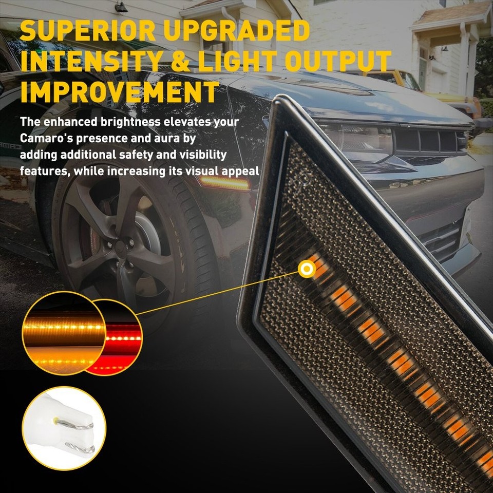 For 2010-2015 Chevy Camaro LED Bumper Side Smoked Marker Light Lamps ...