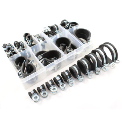 Assorted Box 50 Pieces Rubber Lined Zinc Plated Metal P Clips for Hose ...