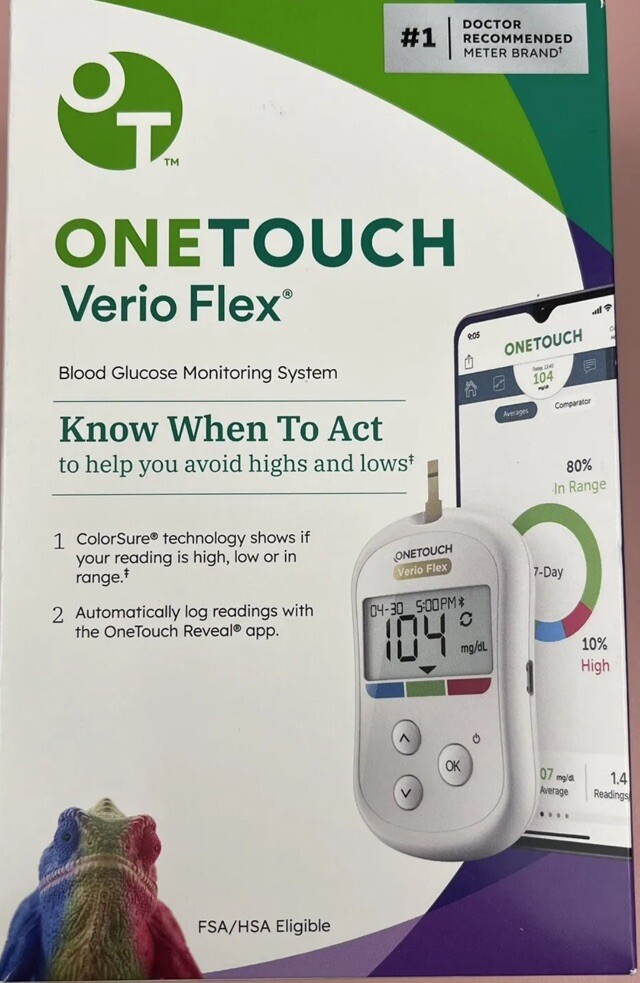 ONETOUCH VERIO FLEX BLOOD GLUCOSE MONITORING SYSTEM New Exp 26 Or 2028 ...
