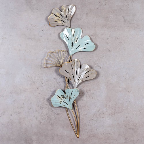 Wandbild 41x71cm Gold Greige Ginkgo Metall-Bild Wand-Deko Wandhänger ...