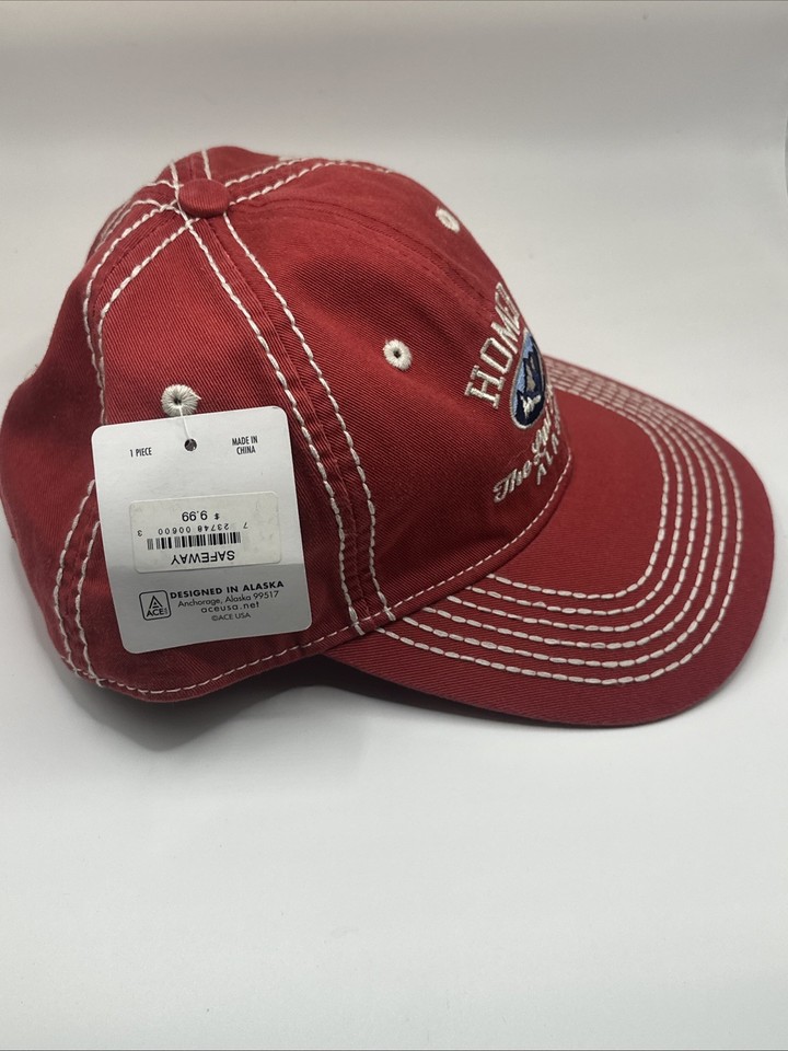 Homer Alaska The Last Frontier Red Ace Headwear Hat, Cap, Red And White ...