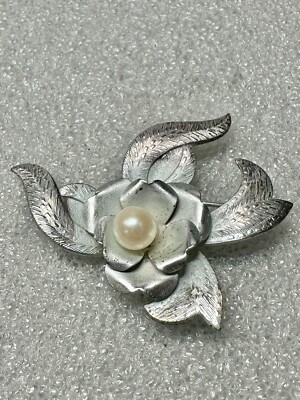 Vintage G. Silver (German) Flower Brooch Pin With Pearl In The Center ...