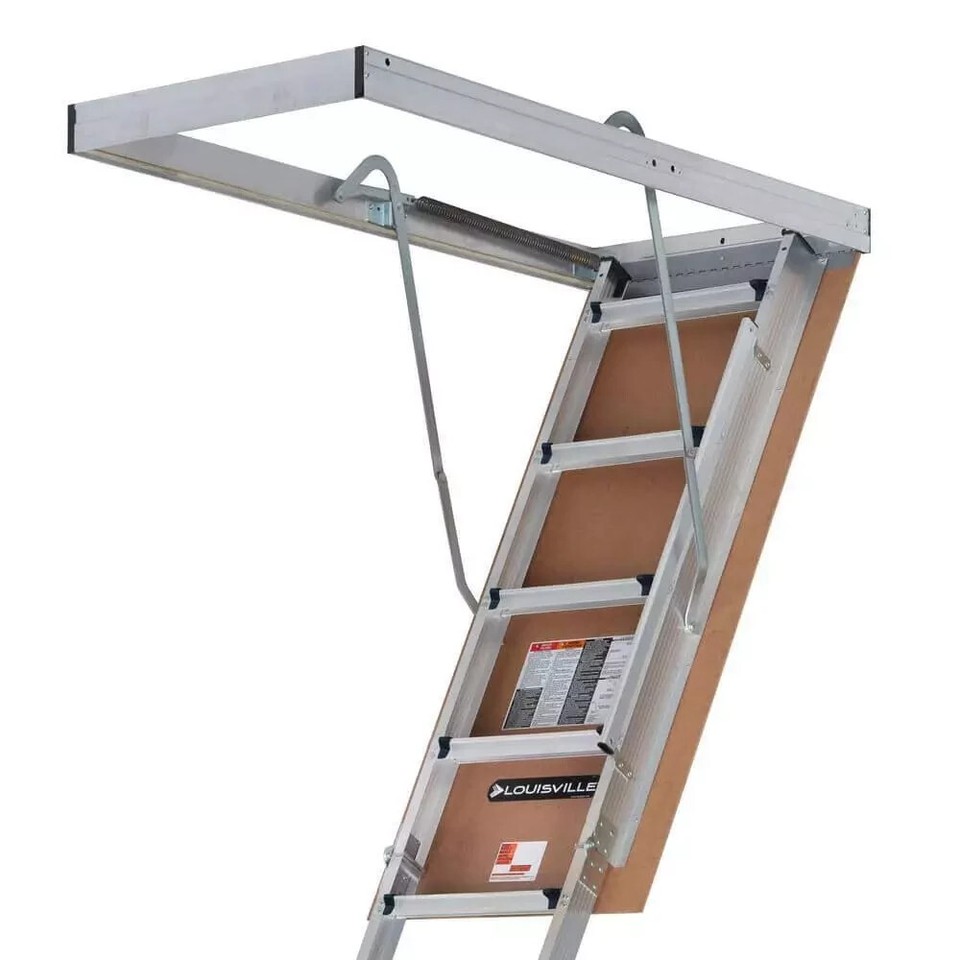 Louisville Attic Ladder Aluminum 375 lbs. Capacity 7 ft.- 10 ft ...