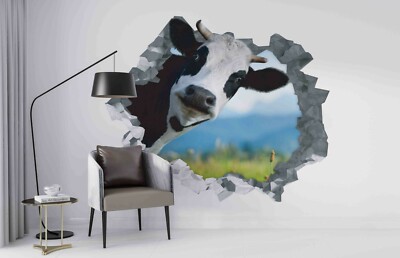 3D Cow Brick Wallpaper Wall Mural Removable Self-adhesive 1578 | eBay ...