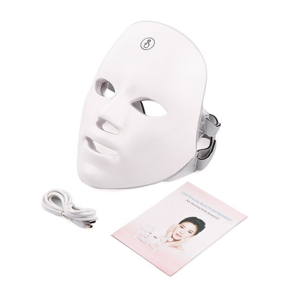 7 LED Light Photon Therapy Face Neck Mask Rejuvenation Skin Wrinkles ...
