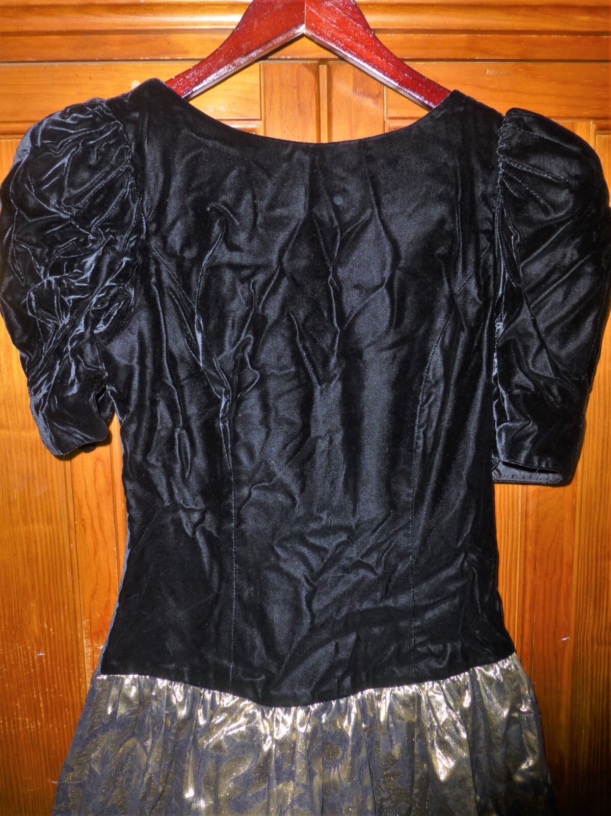 VTG 80s Gold Metallic Lame Bow Black Velvet Evening Prom Formal DRESS ...