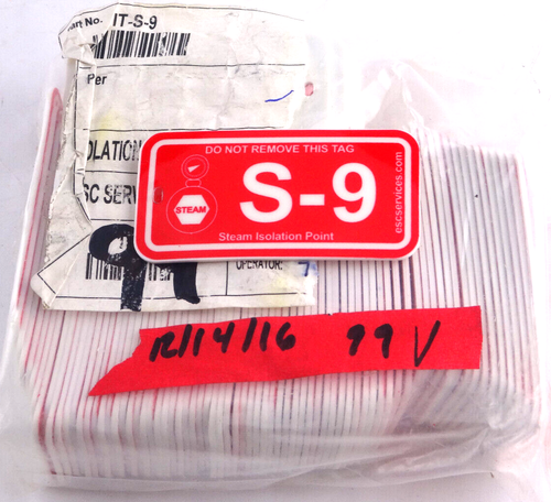 Steam Isolation Point Tags, S-9, 3"Lx1.5"W, White on Red, Qty. 99 Free ...