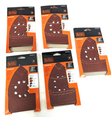 5 pks 80(1), 120(2), 220(2) Grit Black + Decker Sandpaper for Mega ...