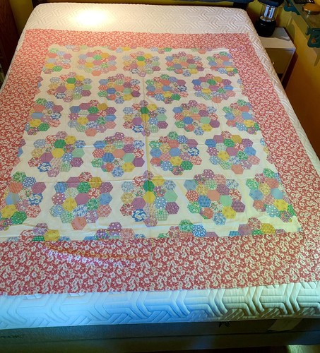 VTG Pre printed Quilt Fabric Grandmothers Flower Garden 54" x 61" w ...