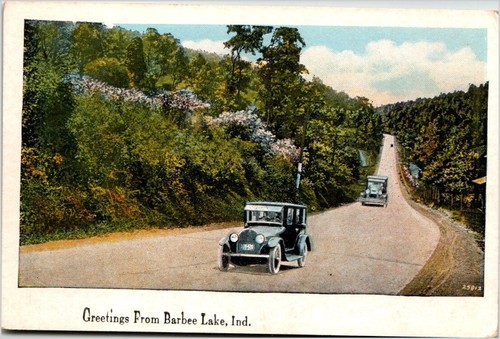 1907 Barbee Lake Indiana Roadway Scene Postcard Automobiles ...
