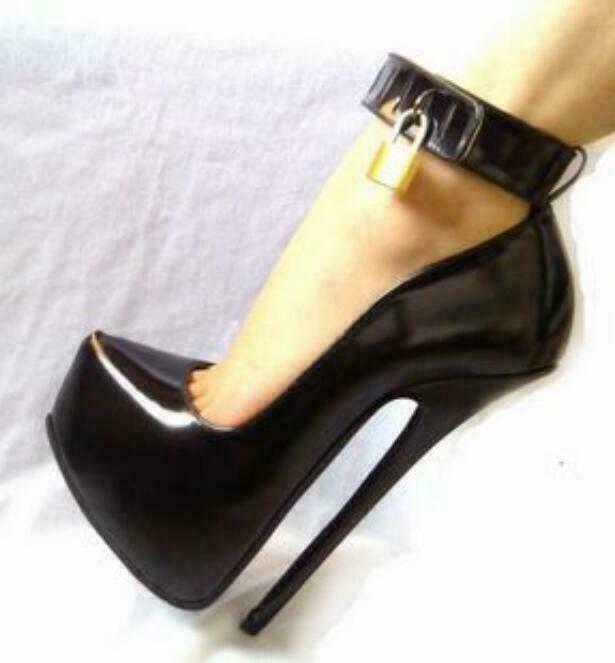 Womens 24cm High Heel Stiletto Platform Lock Strap Metal Club Party ...