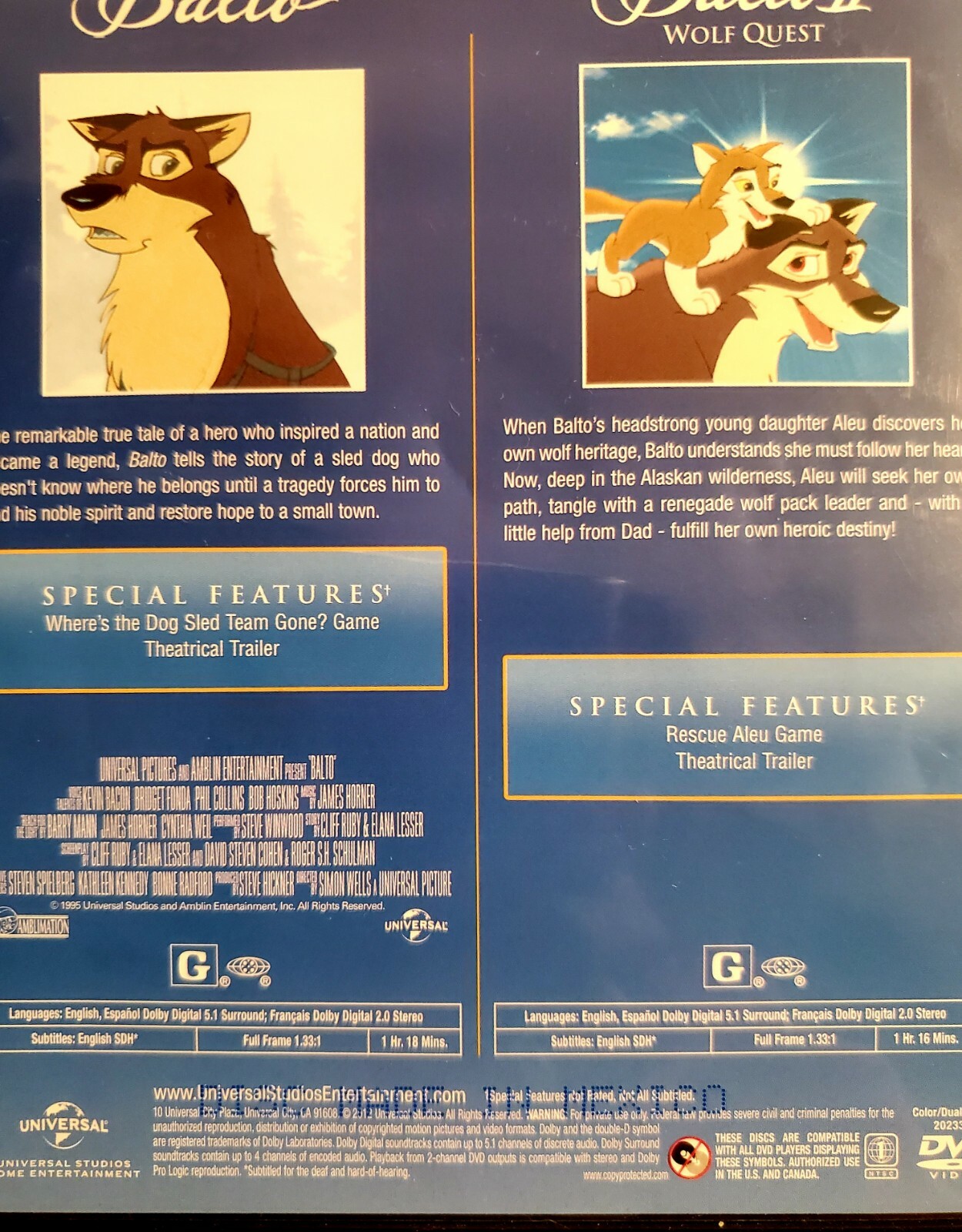 Balto - Balto II: Wolf Quest * DVD 2012 - 2-Disc Set * DOUBLE FEATURE ...