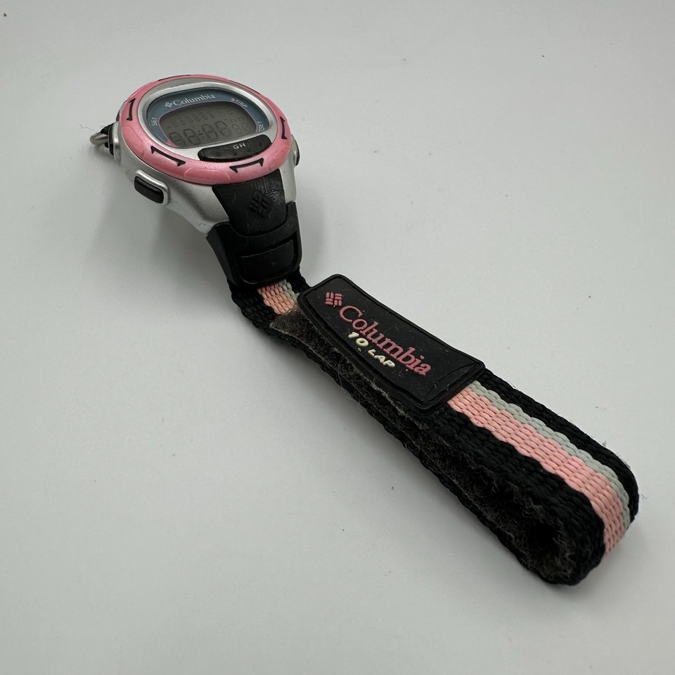 Columbia Digital Watch Pink Black Nylon Strap Band Backlight Dial New ...