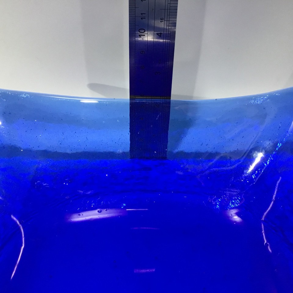 Bright blue possibly Slumped Kiln Fired Bowl with bubbles in the glass ...