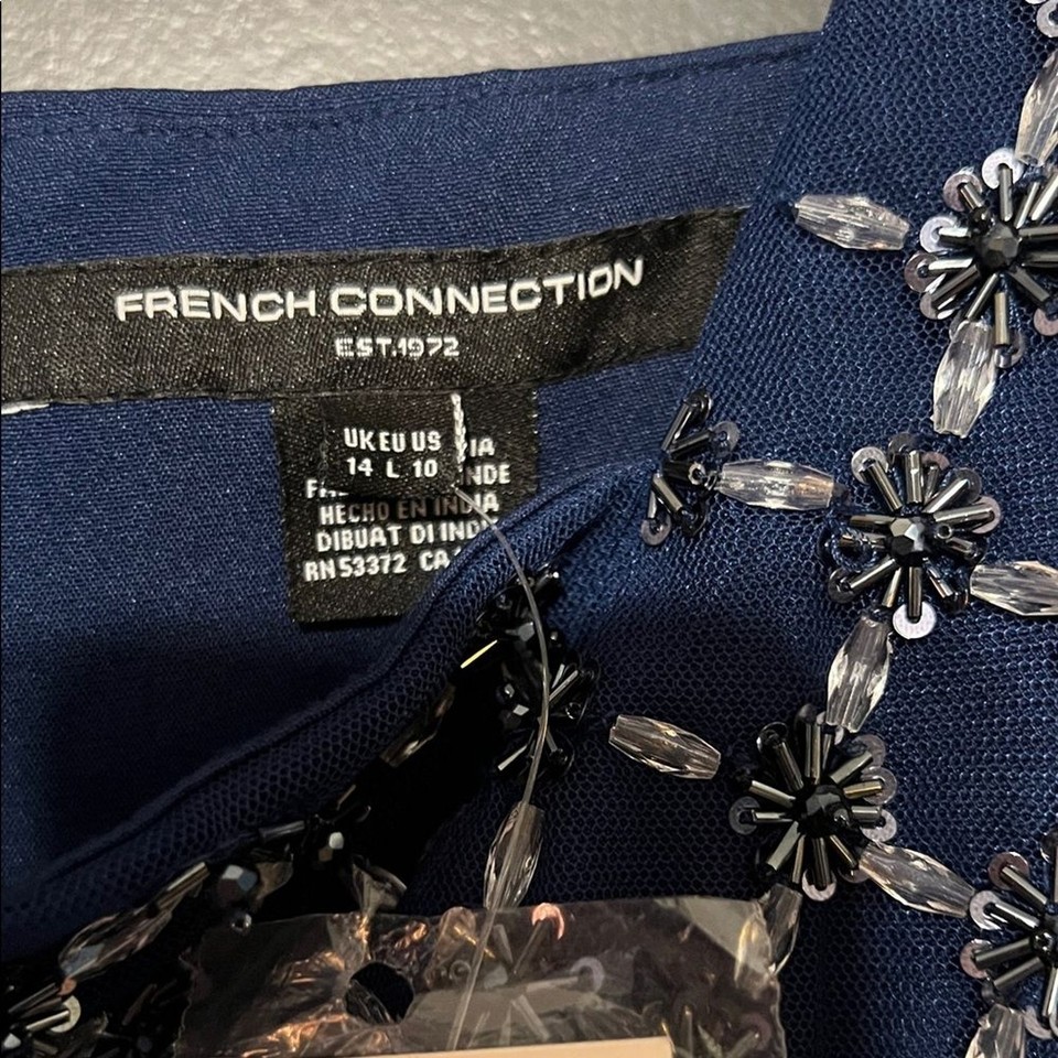 French Connection Navy Dress with Beaded Detail | eBay