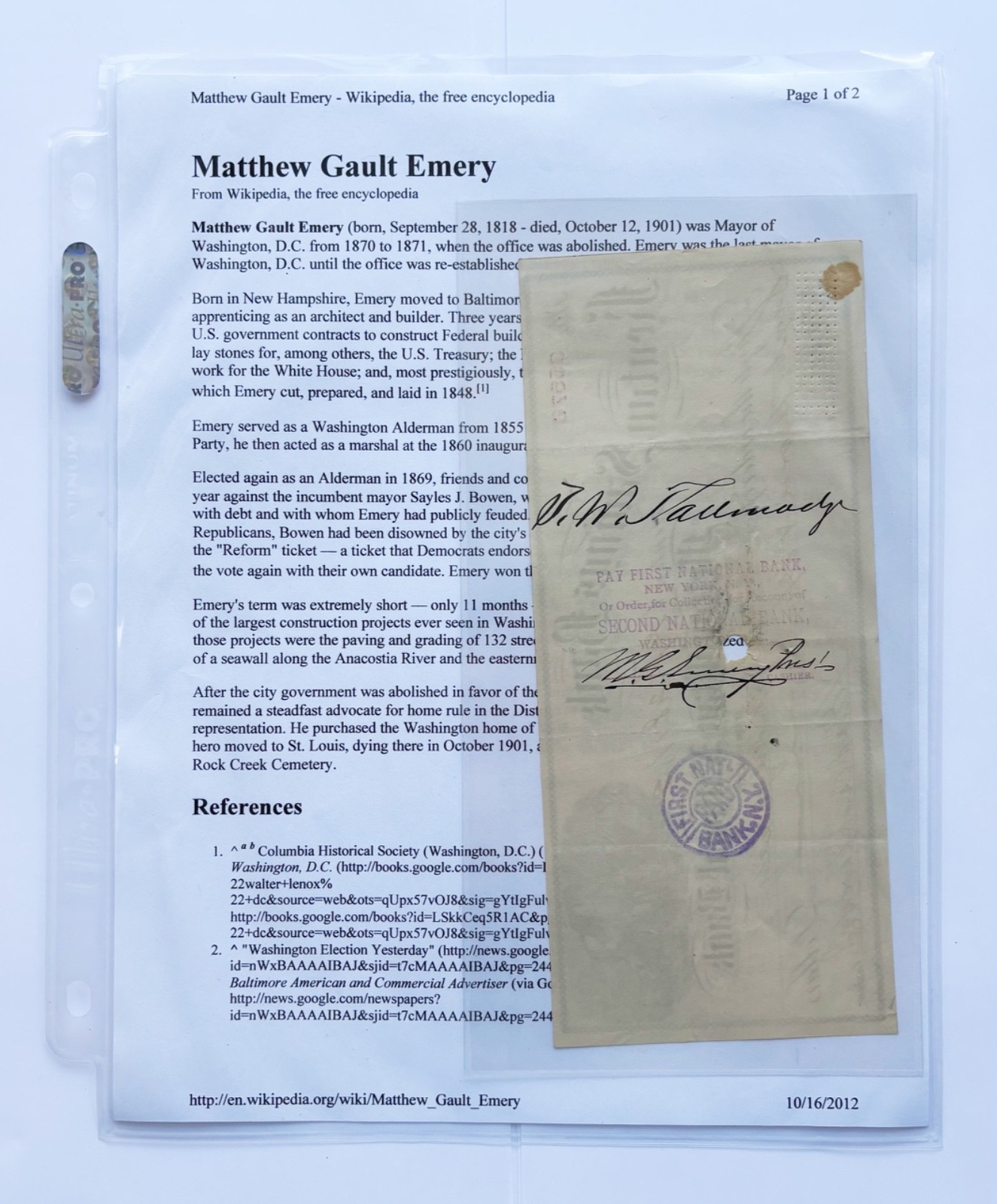 1882 Matthew Gault Emery Signed Bank Check Mayor of Washington DC | eBay