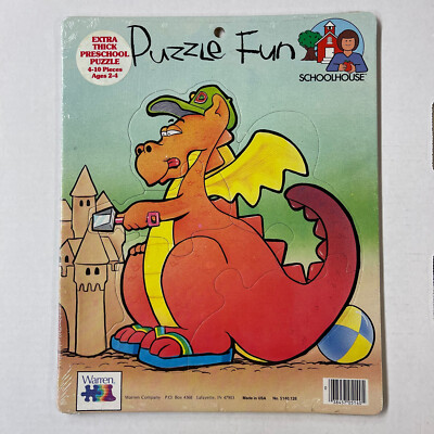 Vintage Warren Schoolhouse 11 in x 14 in Inlaid Puzzle Fun Dinosaur 5 ...