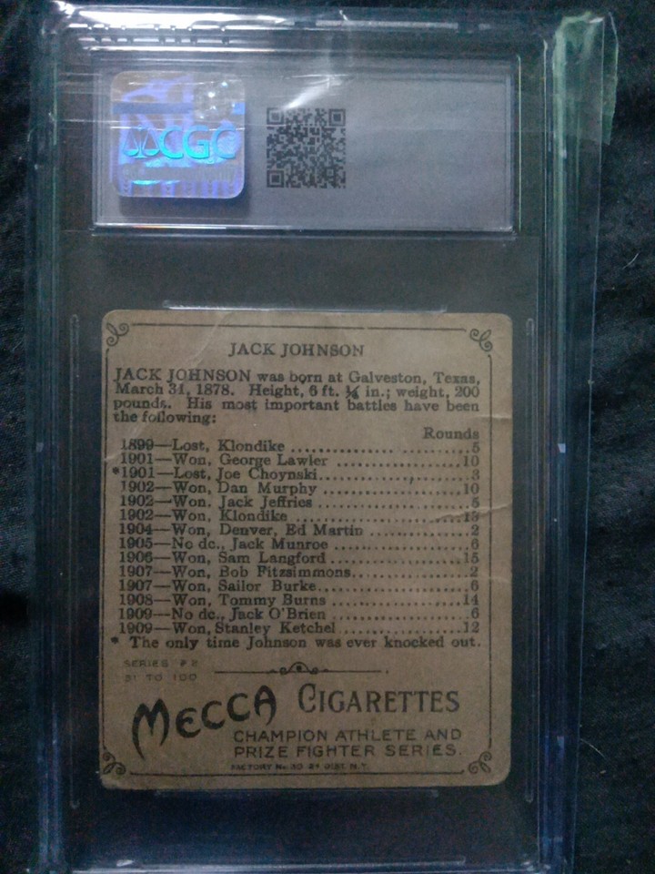 1910 T218 Champions Mecca Cigarettes Jack Johnson CGC 1.5 | eBay