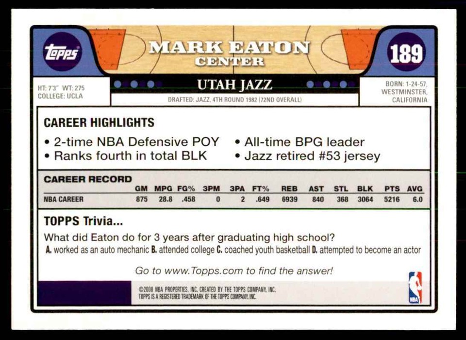 1993-94 NBA Hoops Mark Eaton Basketball Cards. #189 | eBay