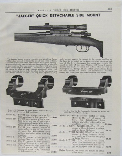 Vintage 1949 JAEGER Side Mount Rifle Scope Print Ad | eBay