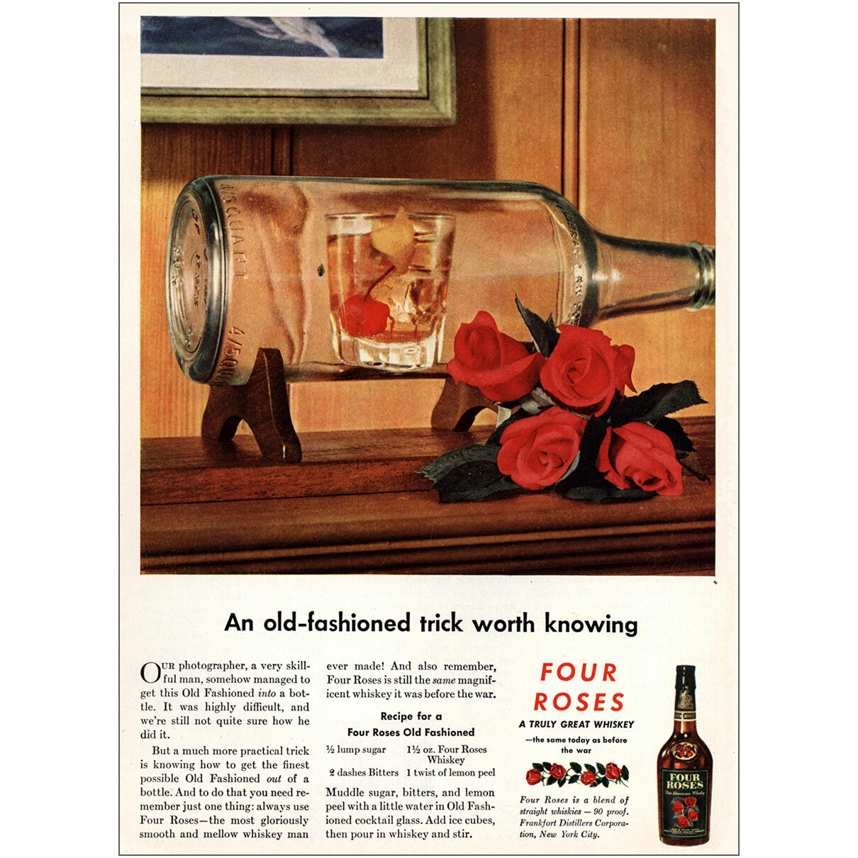 1944 Four Roses: Old Fashioned Trick Worth Knowing Vintage Print Ad | eBay