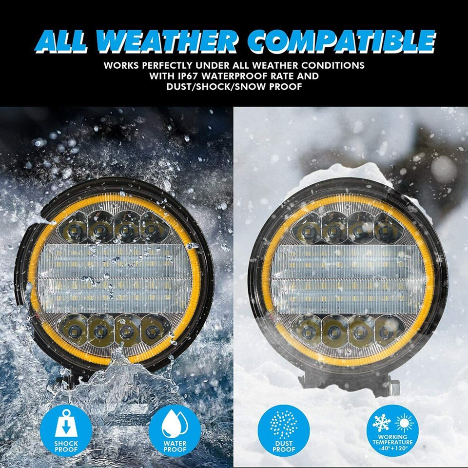 4PK 5''Inch LED Work Light Spot Flood Driving Fog Round Amber Lamp ...