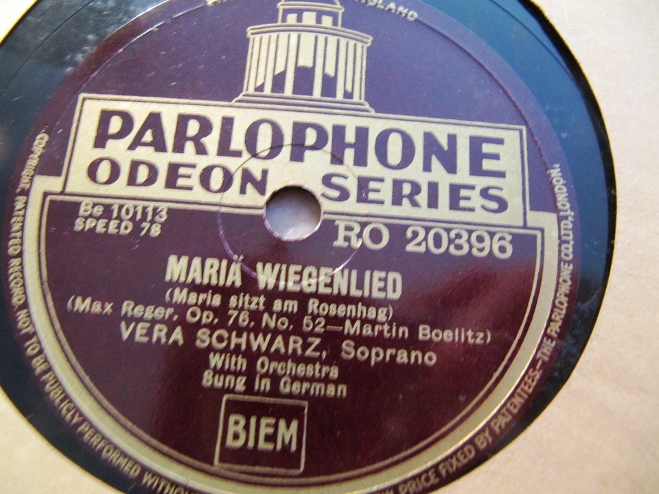 1929 VERA SCHWARZ Soprano Max Reger Waldeinsamkeit/ Mariae Wiegelied ...