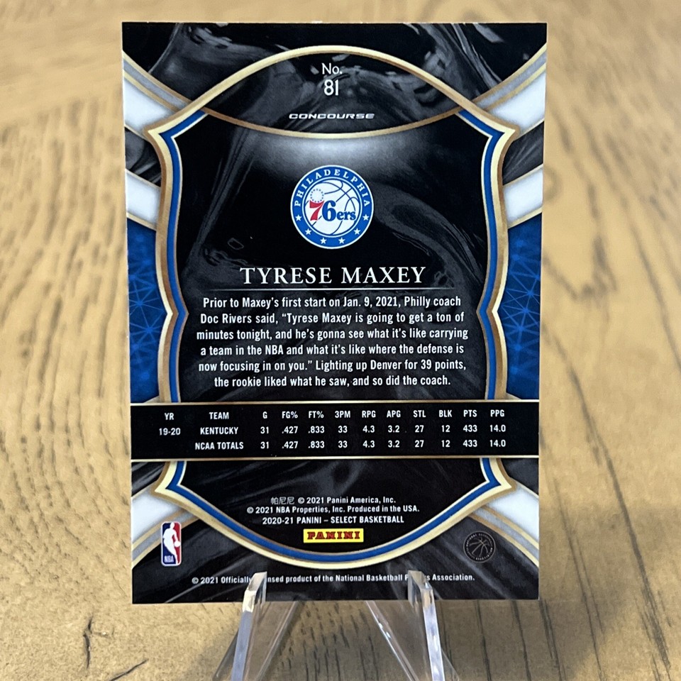 TYRESE MAXEY ROOKIE 2020-21 PANINI SELECT CONCOURSE - PHILADELPHIA 76ER ...