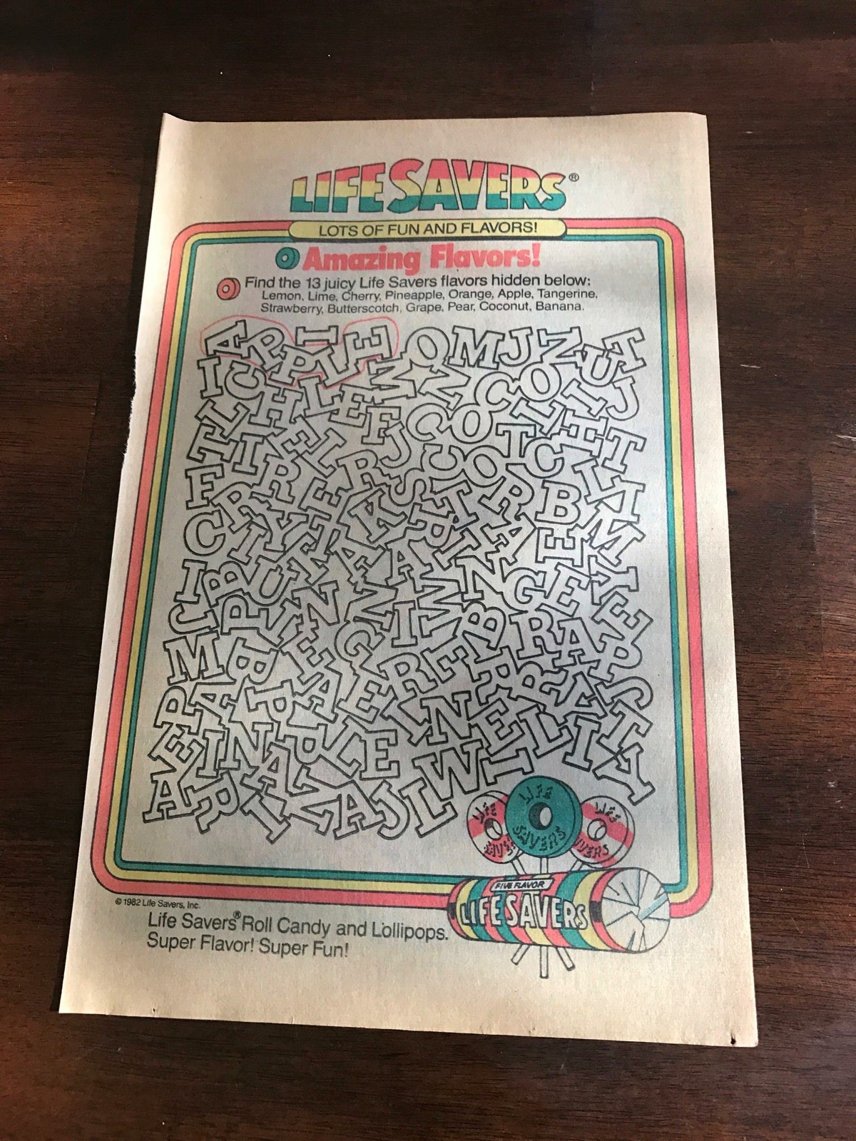 1982 VINTAGE 6.5x10" COMIC PRINT AD FOR LIFESAVERS CANDY WORD-FIND LOTS ...