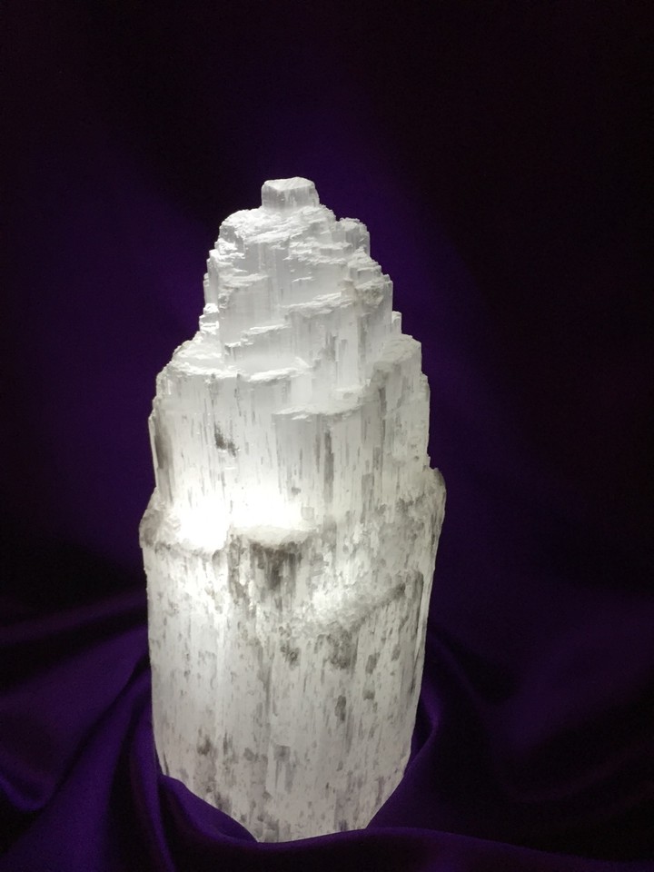 Medium Selenite Lamp And Cord LED White Selenite Tower Lamp Reiki Heal ...