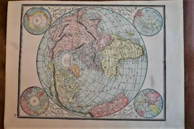 1891 RARE ANTIQUE WATSON ATLAS MAP-EARTH'S HEMISPHERES-EXCELLENT DETAIL ...