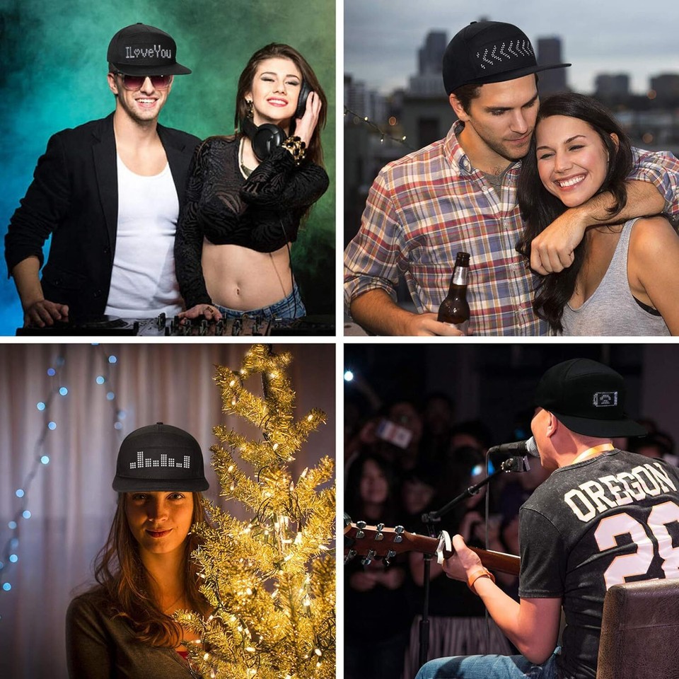 LED Hats,LED Caps Display Message Bluetooth Editable Cool Hat Medium ...