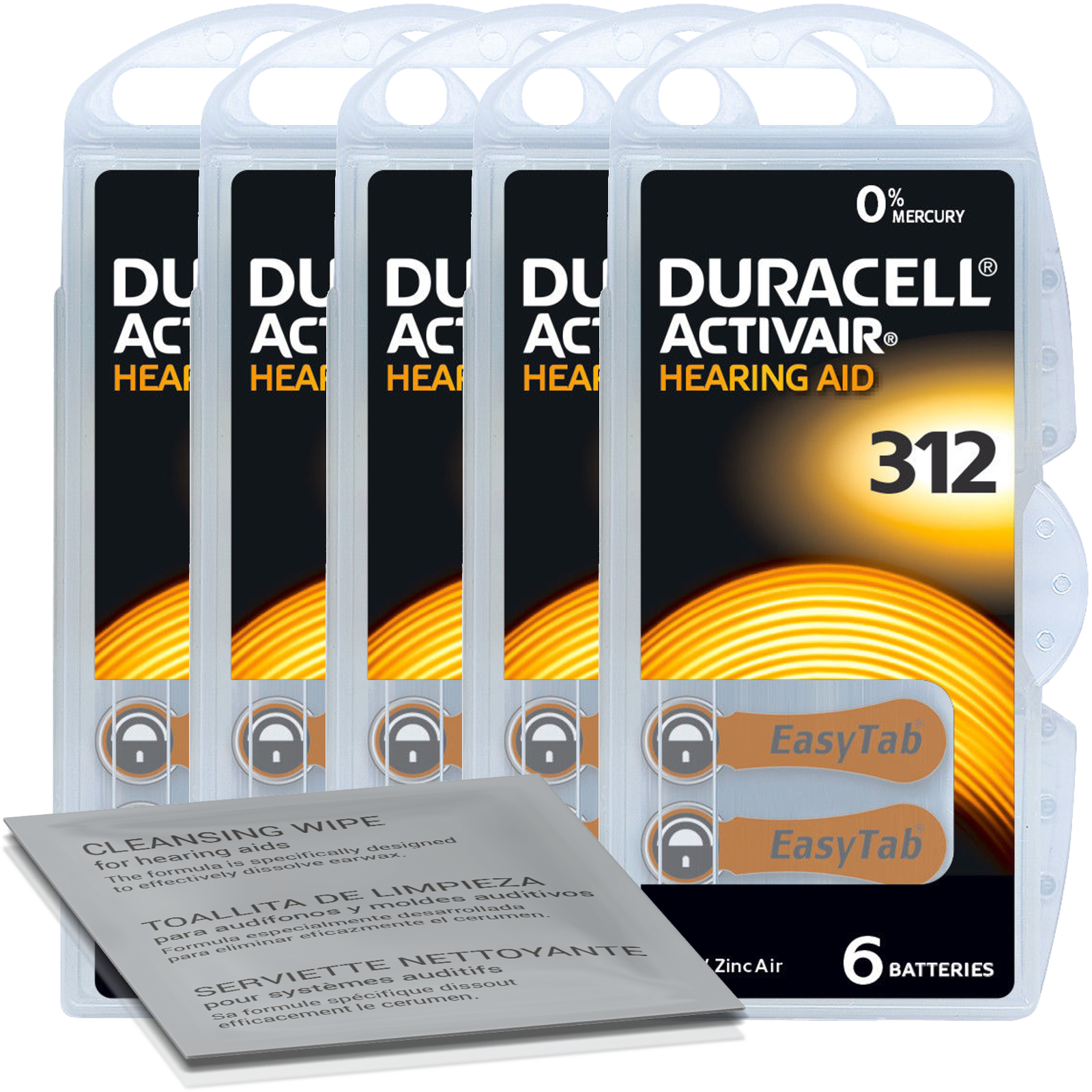30x Duracell Activair 312 brown hearing aid batteries (5x sheets of 6 ...