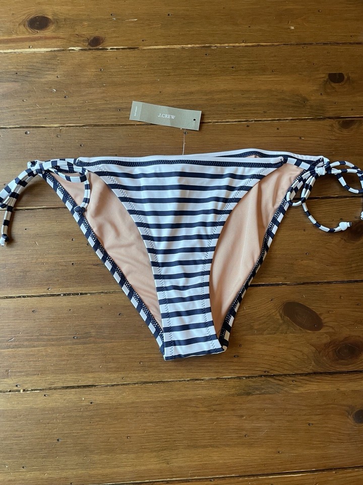 NWT JCrew Bikini String hipster bikini bottom in Navy stripe Medium ...