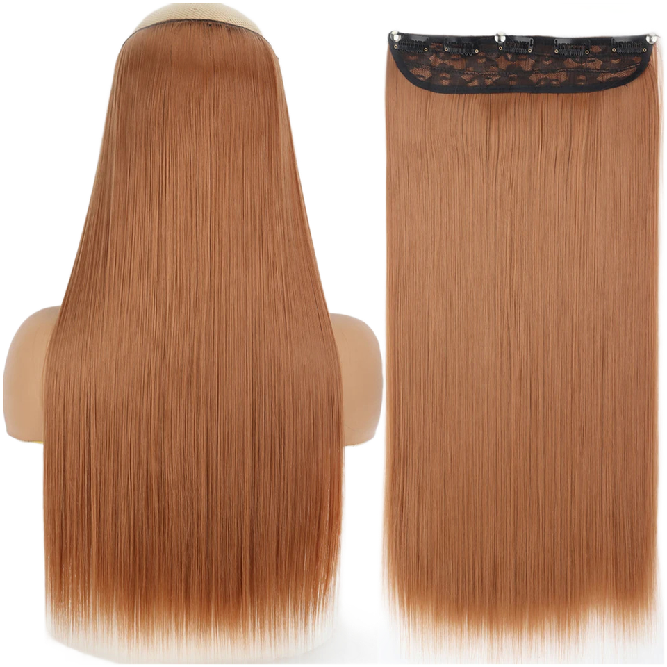 55cm Long Straight Hair Extensions with 5 Clips Synthetic Fiber Natural ...