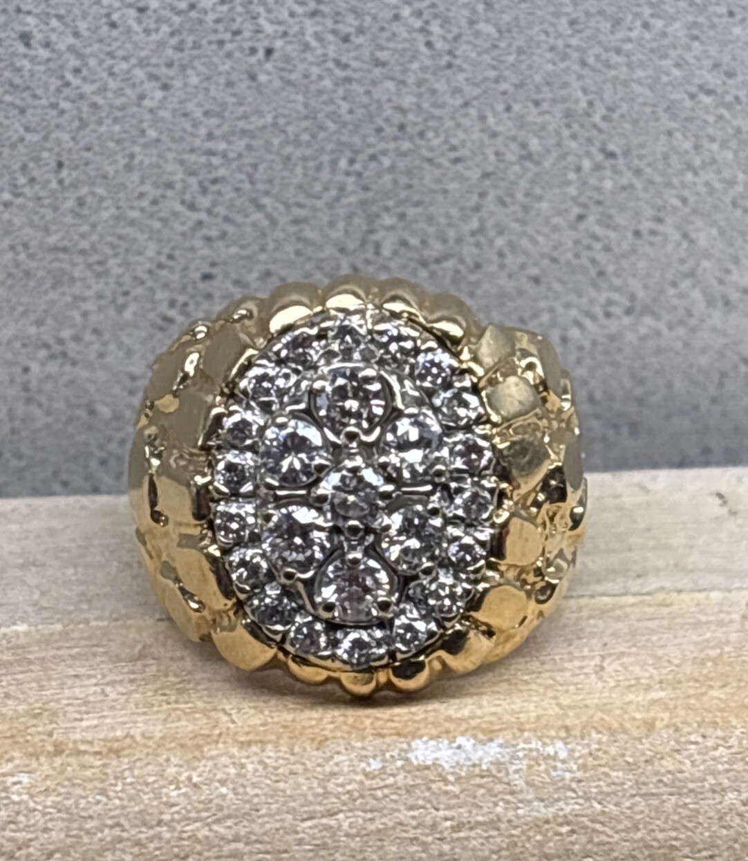 Vintage 14k Diamonds/Cluster Nugget Style Ring, Sz. 1… - Gem