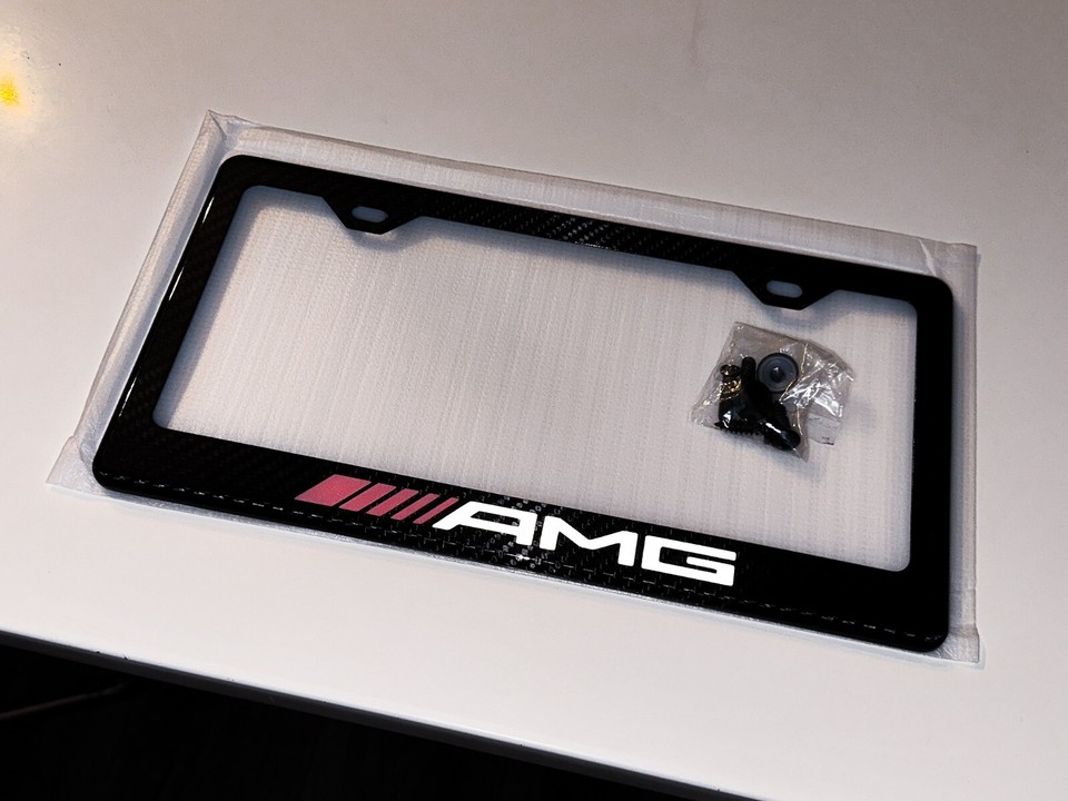 Mercedes Benz License Plate Frame Real Carbon Fiber AMG (Red & White ...