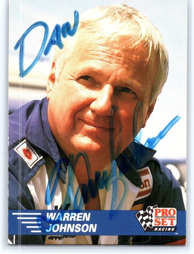 Warren Johnson Signed Autographed Card 1991 Pro Set Racing #38 "To Dan ...
