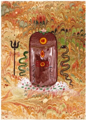 1970's VINTAGE TANTRA TANTRIC PAINTING ON OLD PAPER SHIV LINGAM SNAKES ...