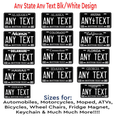 Blk/White Any Text Customized License Plate Metal Tag Auto Car Bike ATV ...