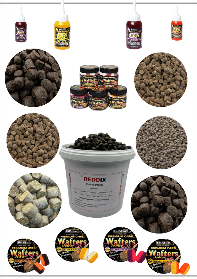 3KG Bronze Fishing Pellets + Wafters + Bait Liquid FREE BUCKET Reddix ...