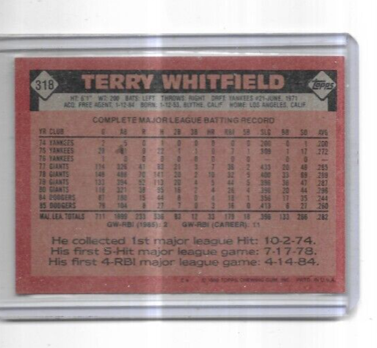 1986 Topps - #318 Terry Whitfield for sale online | eBay